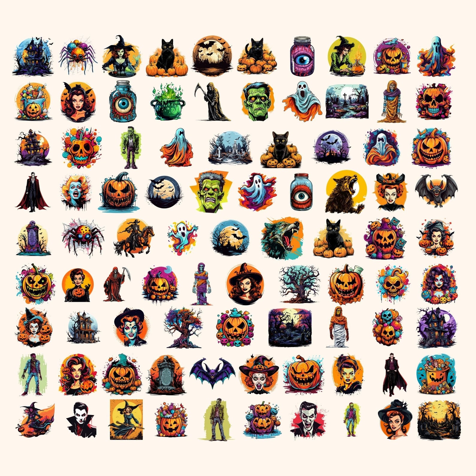 Halloween Pop Art Clip Art / 87 Digital PNG on a Transparent Background ...