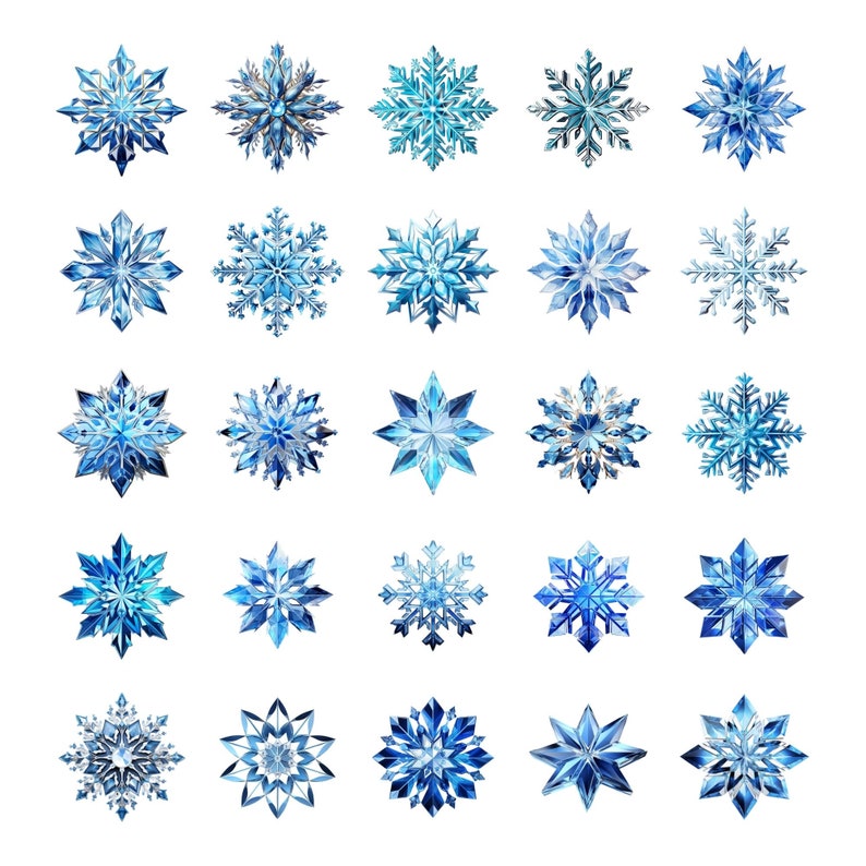 Snowflakes Clipart Christmas and New Year Bundle / 25 Digital Pngs on a ...