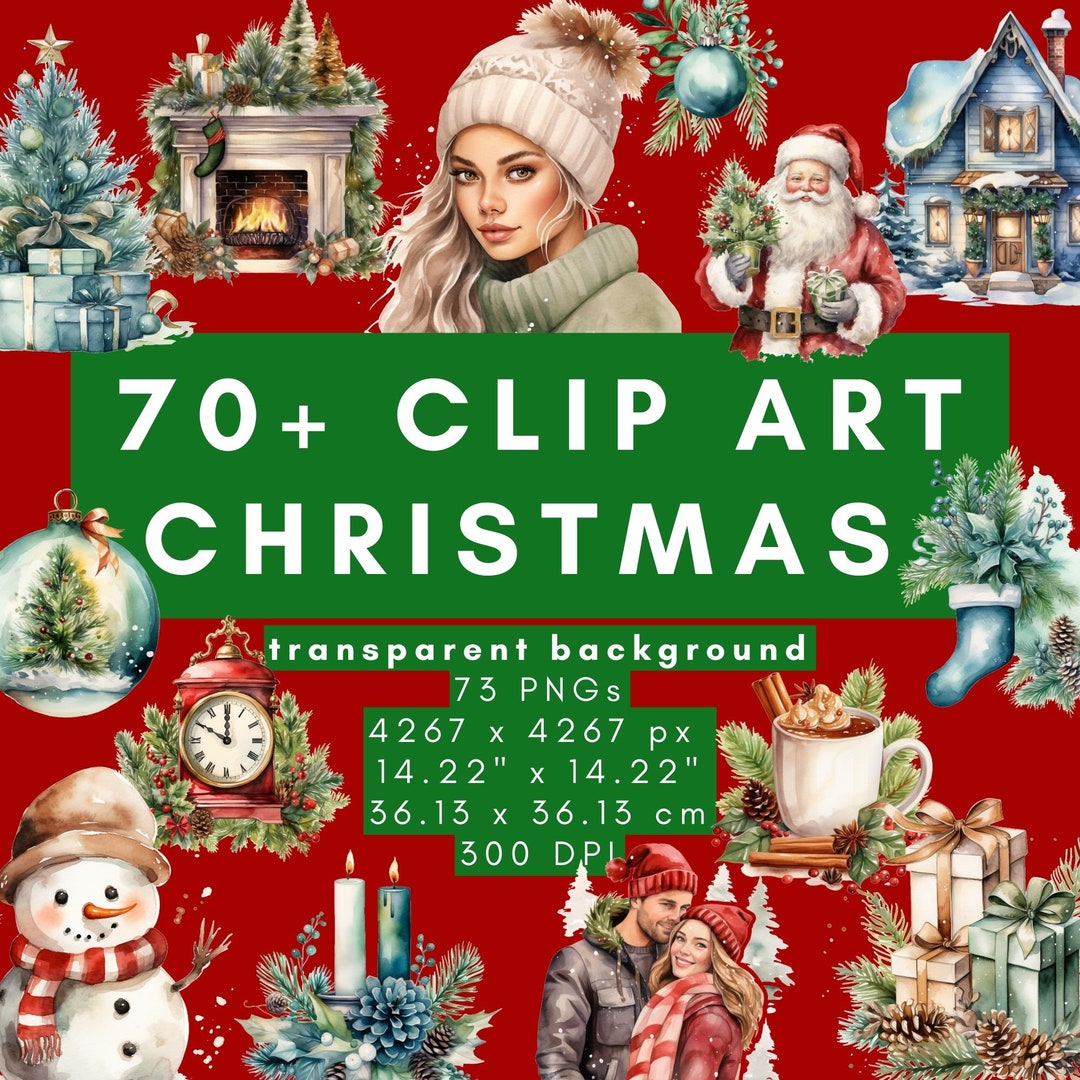 Christmas Watercolor Clip Art Bundle / 73 Digital PNG on a Transparent ...