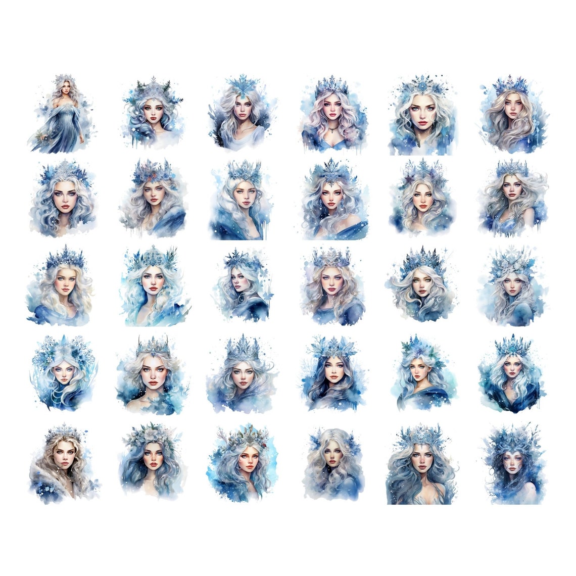 Frozen Watercolor Snow Queen Clipart Christmas & New Year - Etsy