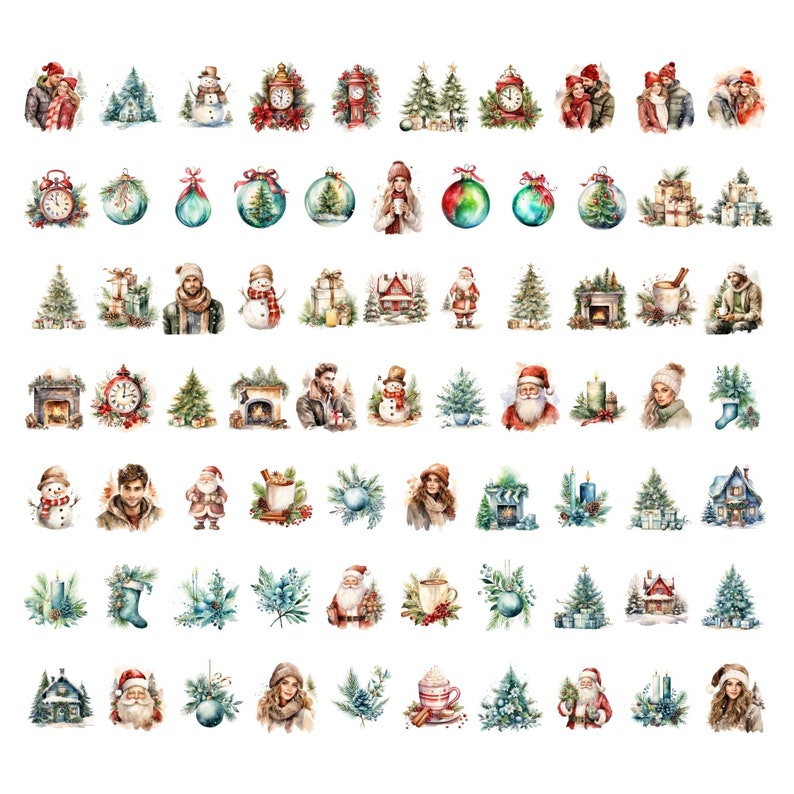 Christmas Watercolor Clip Art Bundle / 73 Digital PNG on a Transparent ...