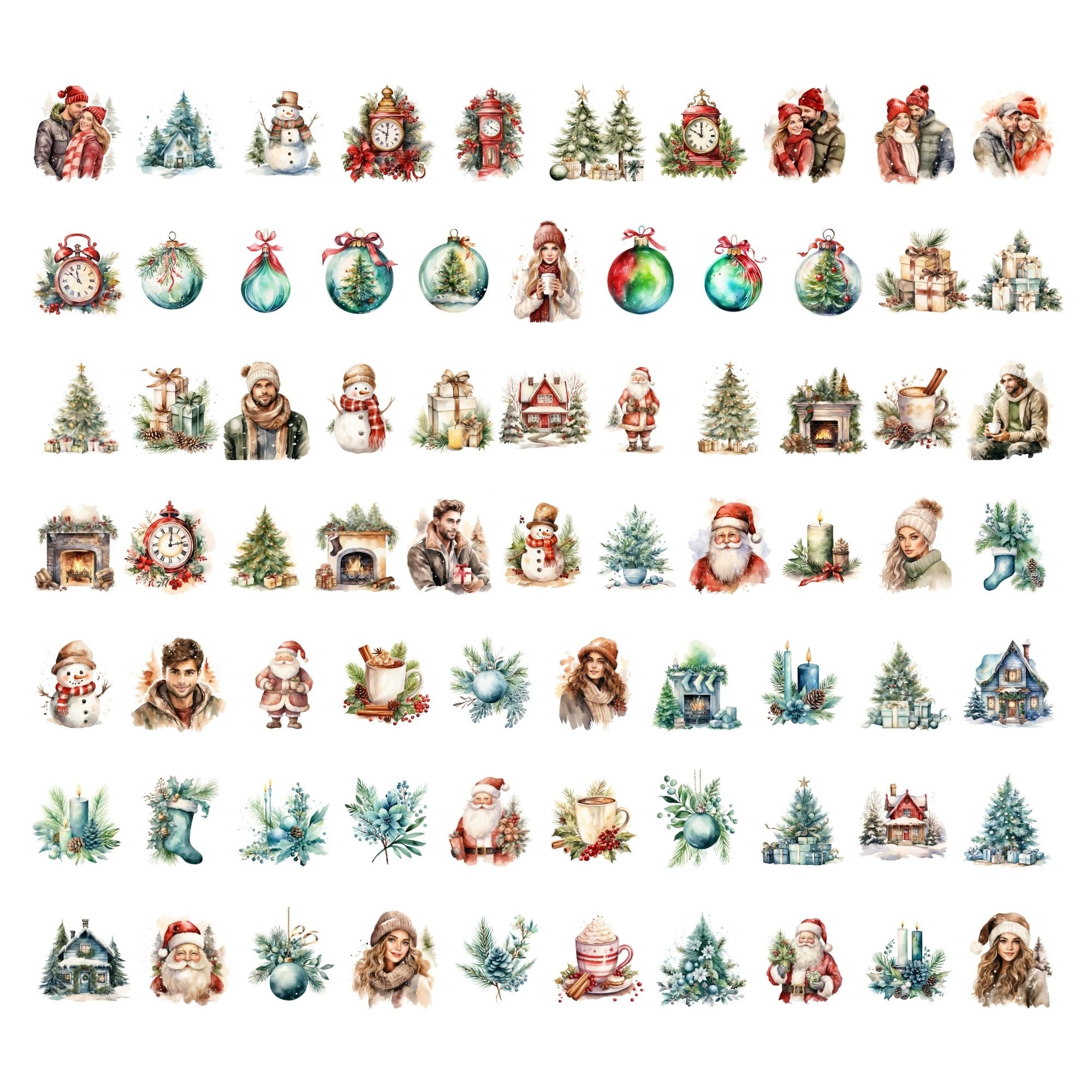 Christmas Watercolor Clip Art Bundle / 73 Digital PNG on a - Etsy