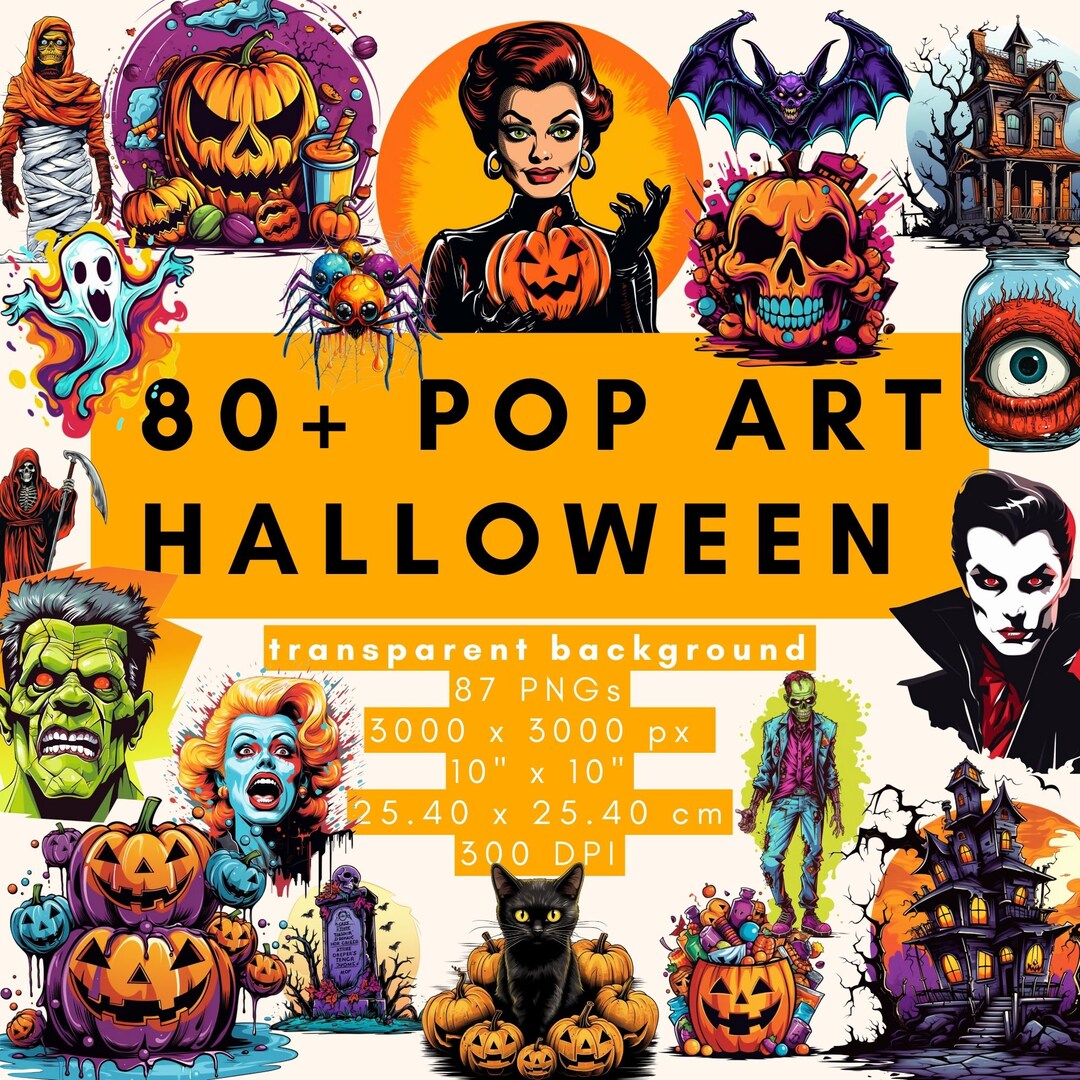 Halloween Pop Art Clip Art / 87 Digital PNG on a Transparent Background ...