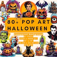 Halloween Pop Art Clip Art / 87 Digital PNG on a Transparent Background ...