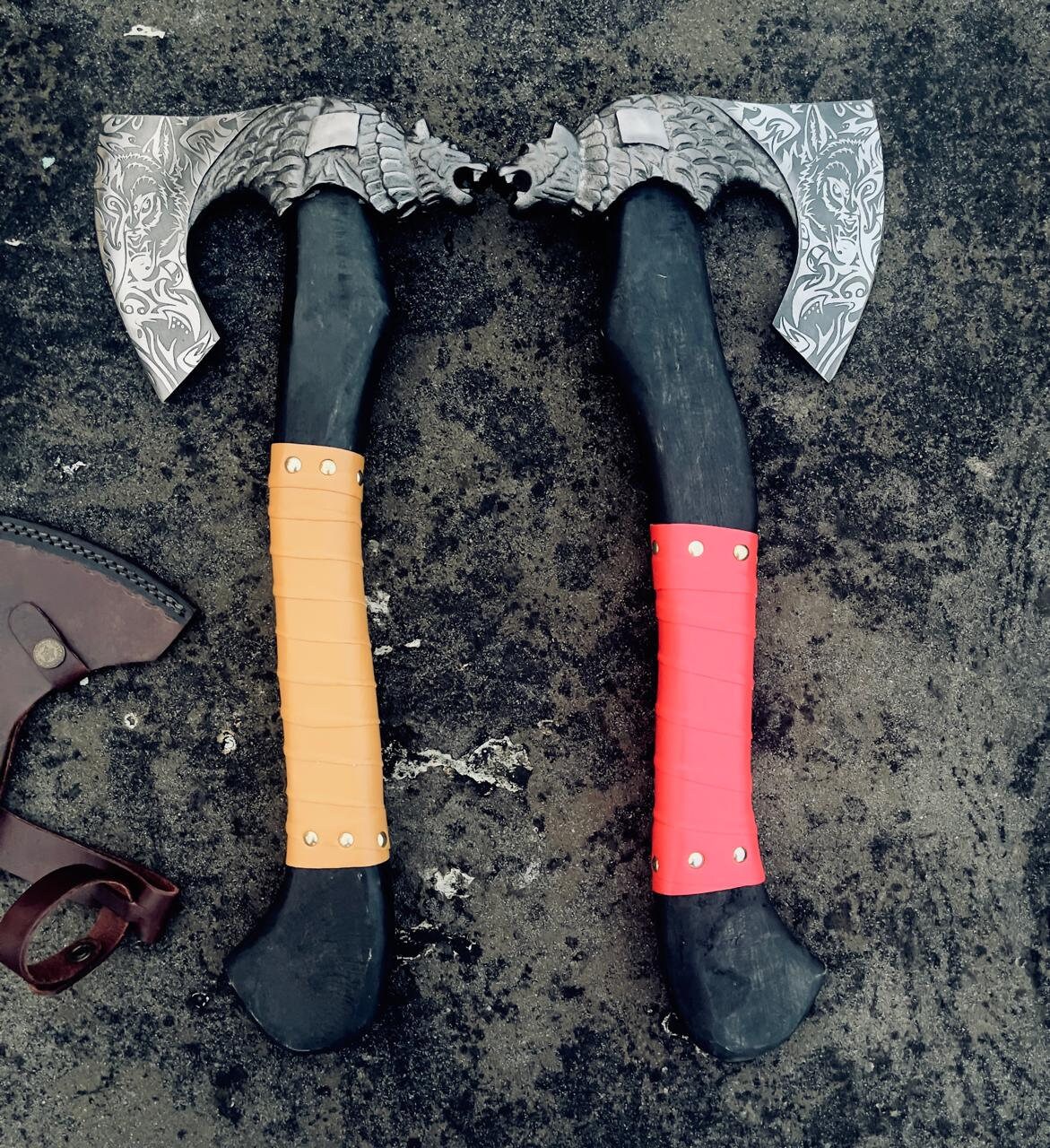 Lot of 2 Custom Handmade Ragnar Axe Viking Hand Forged Steel Hatchet ...