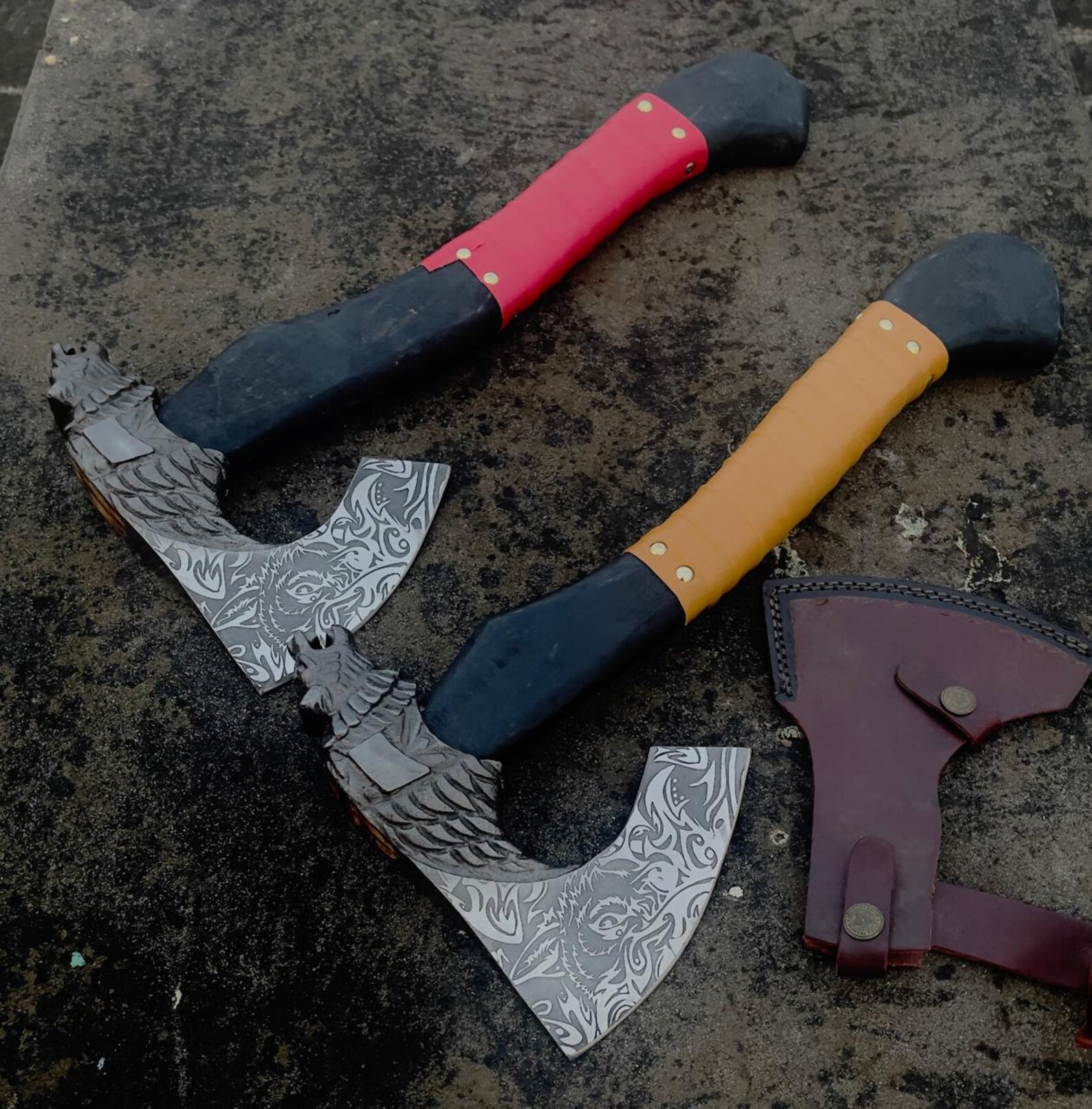 Lot of 2 Custom Handmade Ragnar Axe Viking Hand Forged Steel Hatchet ...