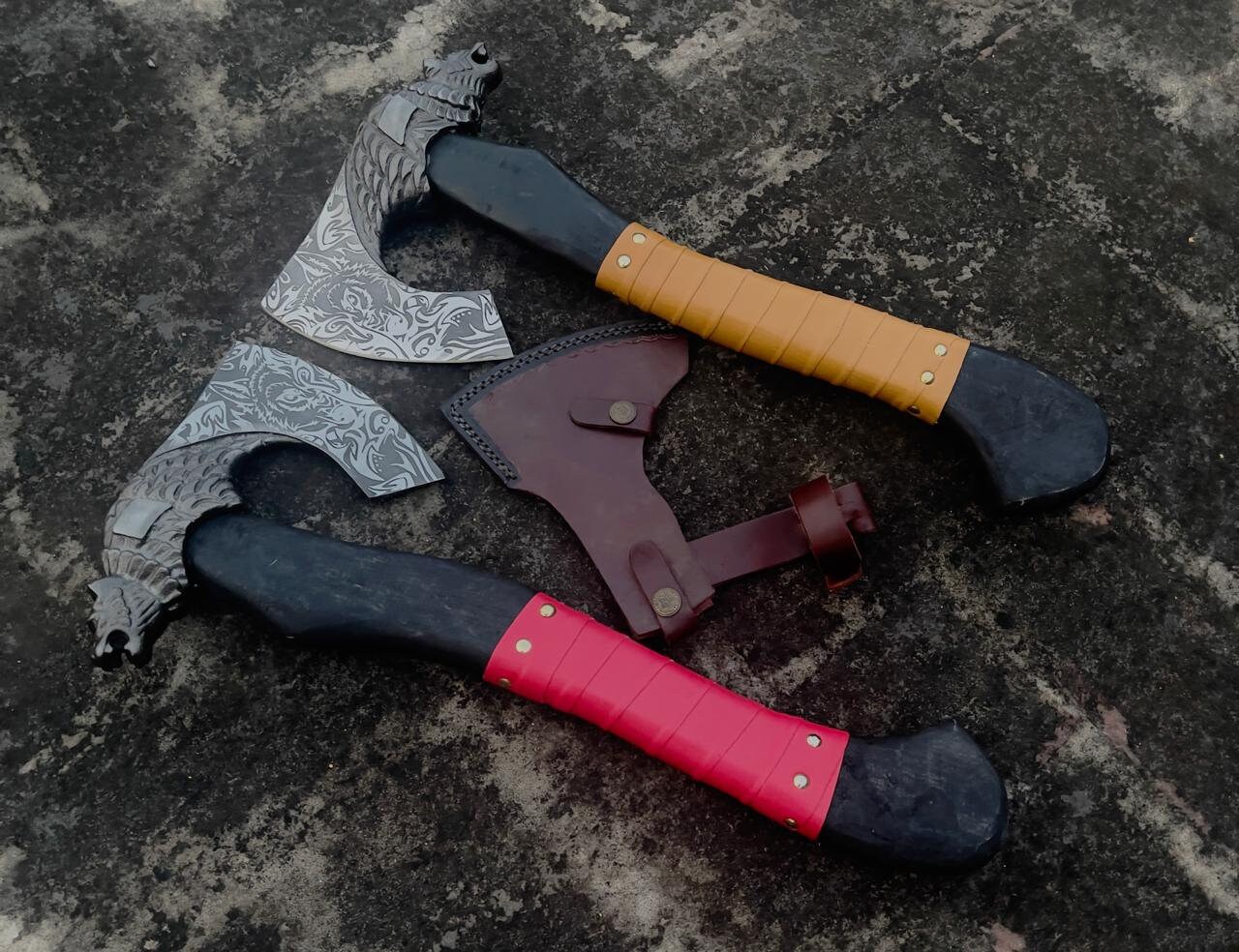 Lot of 2 Custom Handmade Ragnar Axe Viking Hand Forged Steel Hatchet ...