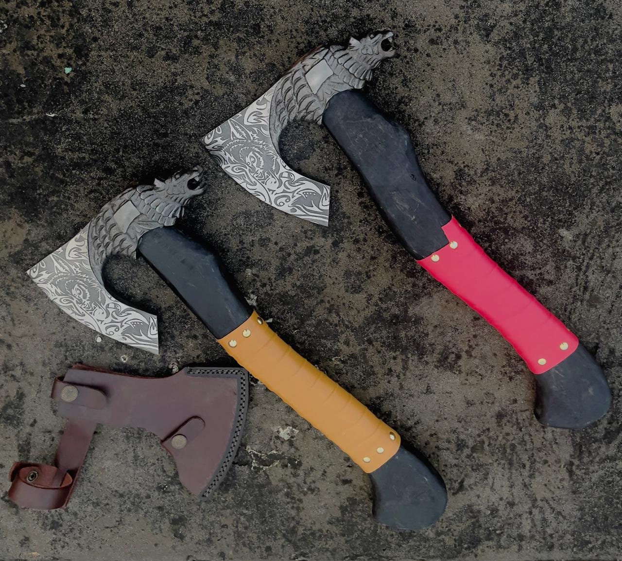 Lot of 2 Custom Handmade Ragnar Axe Viking Hand Forged Steel Hatchet ...