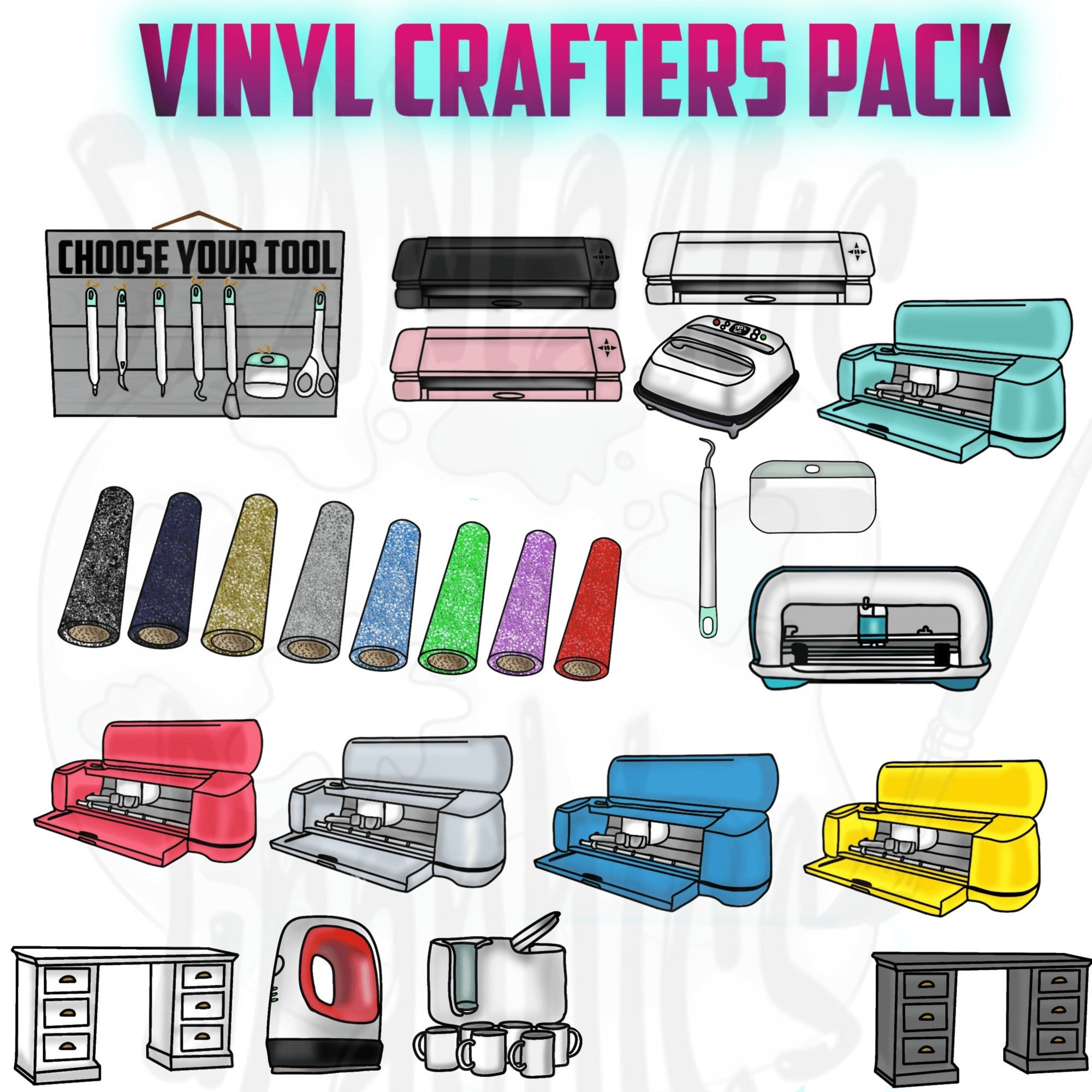 Vinyl Cutting Machine and Accessories Clipart Pack, Crafting PNG ...