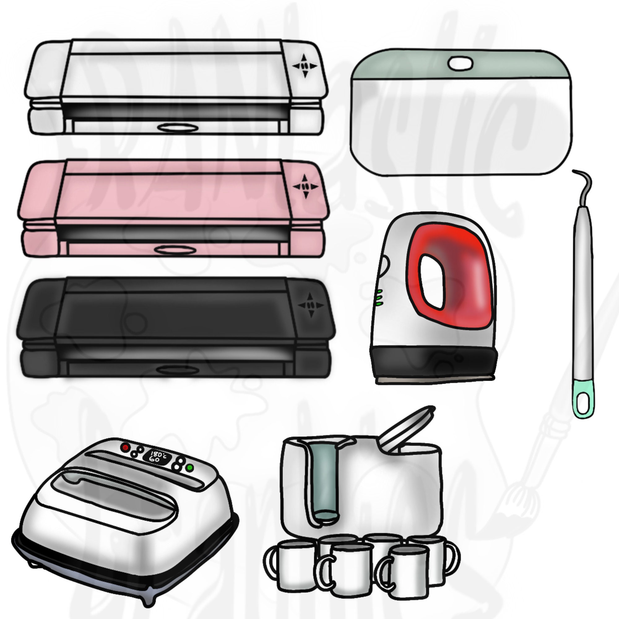 Vinyl Cutting Machine and Accessories Clipart Pack, Crafting PNG ...
