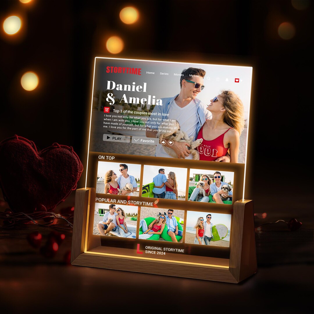 Lámpara LED con base de madera natural personalizada con póster de ...