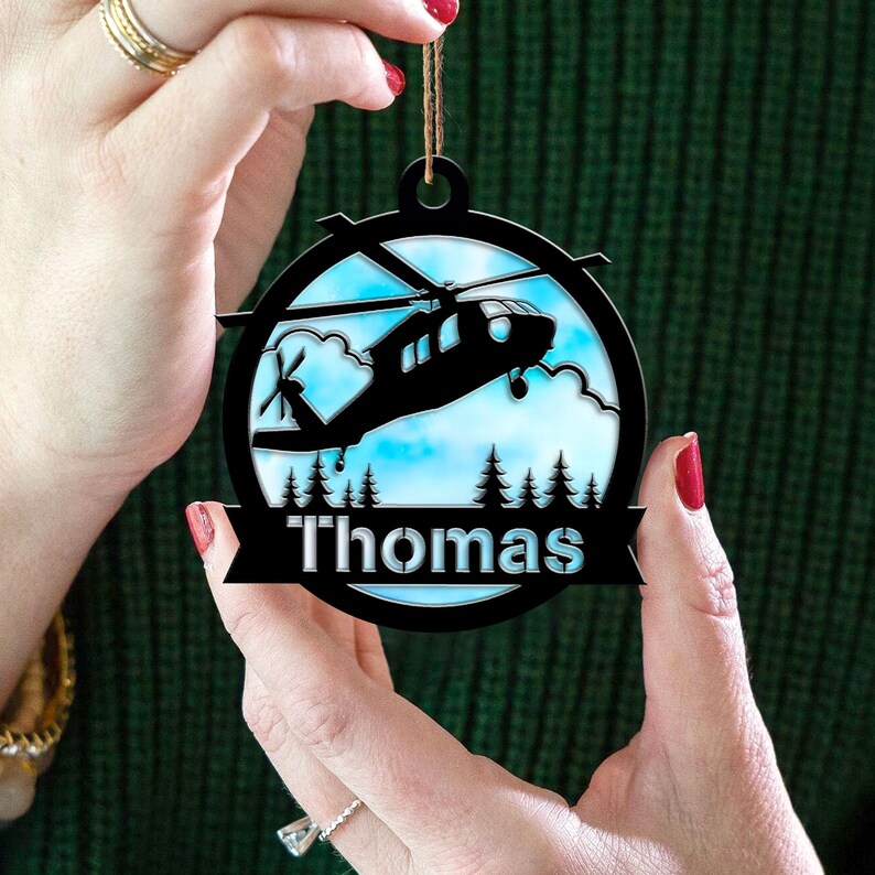 Helicopter Ornament, Personalized Helicopter Pilot Gifts Wood Hanging ...