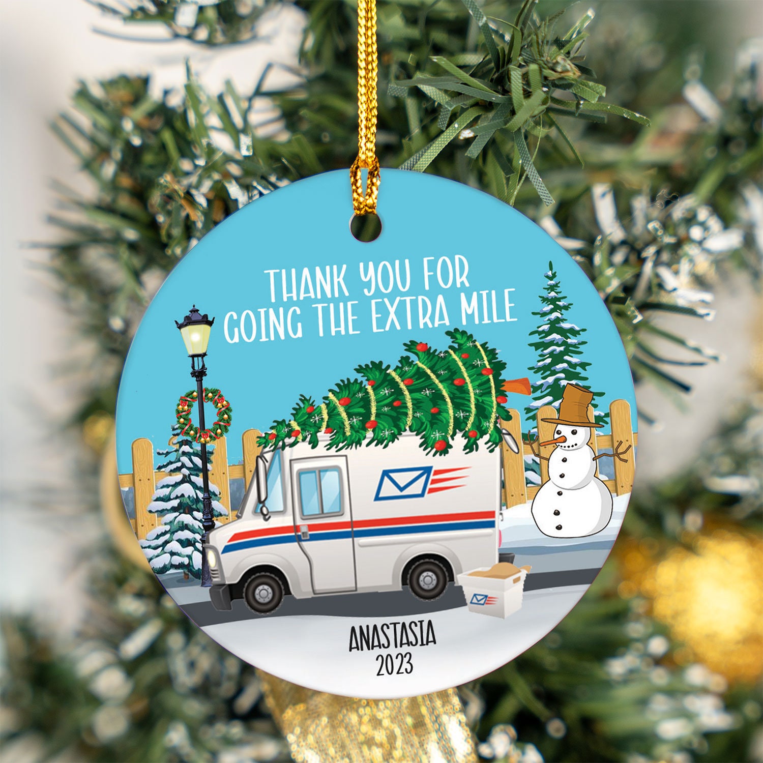 Mail Carrier Ornament, Personalized Mail Truck Ceramic Ornament, Thank ...