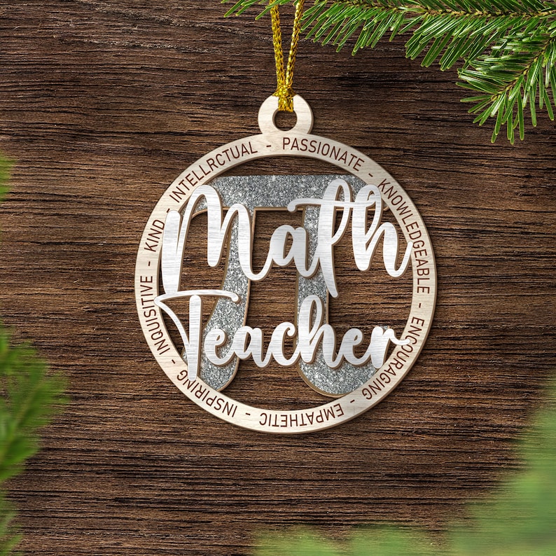 Math Teacher Christmas Ornament, Wooden Math Teacher Ornament, Pi ...