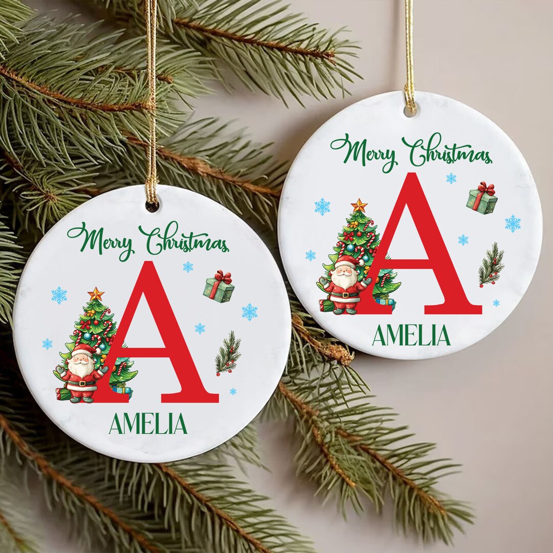 Personalized Santa Ornament With Custom Name Initial - Letter Name ...