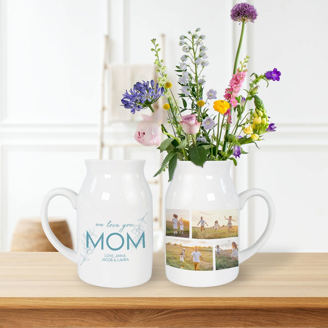 Personalized Photo Floral Ceramic Vase - Custom Mom Vase - Mother's Day ...