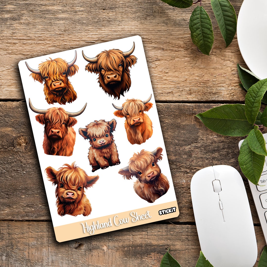 Highland Cow Sticker Sheet Cute Highland Cows Scottish Cow - Etsy