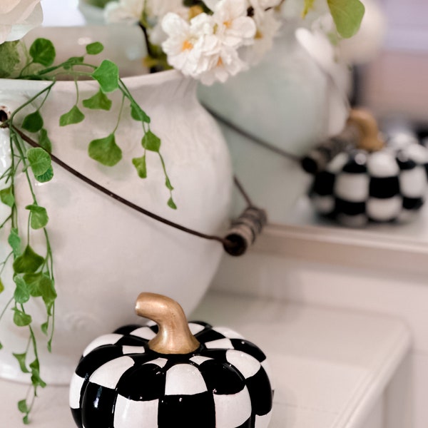 Checkered Ceramic Pumpkin - Etsy