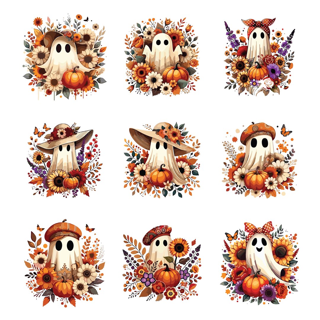 Watercolor Cute Ghost Clipart,png Halloween Clipart Bundle, Cute Ghost ...