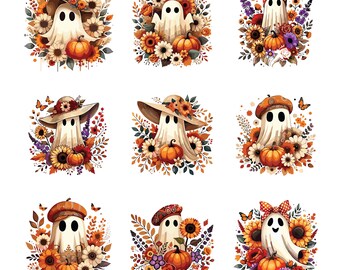 Watercolor Ghost Clipart, 25 PNG Halloween Clipart Bundle, Cute Ghost ...