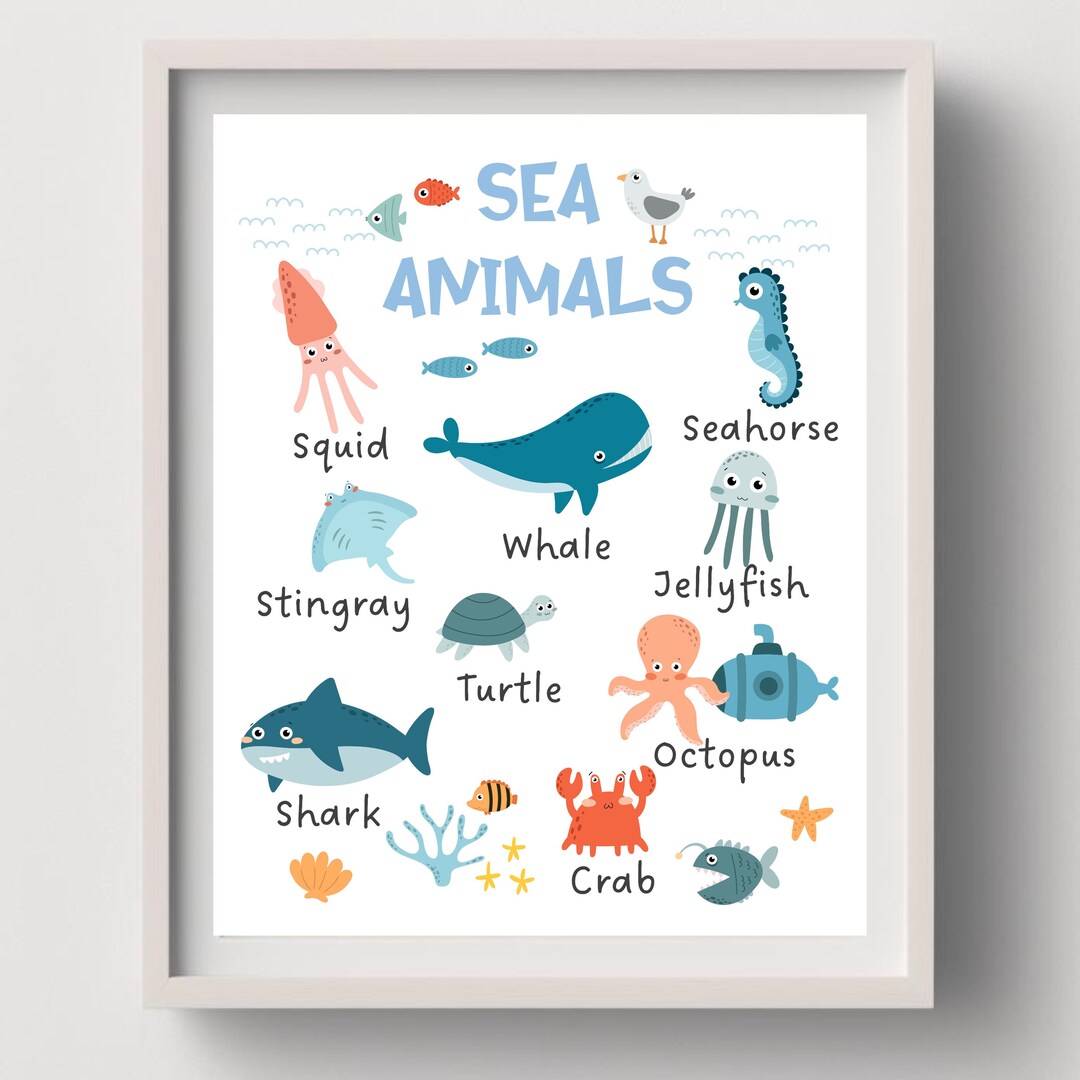 Educational Posters Sea Animals Poster DIGITAL PRINT Cute - Etsy