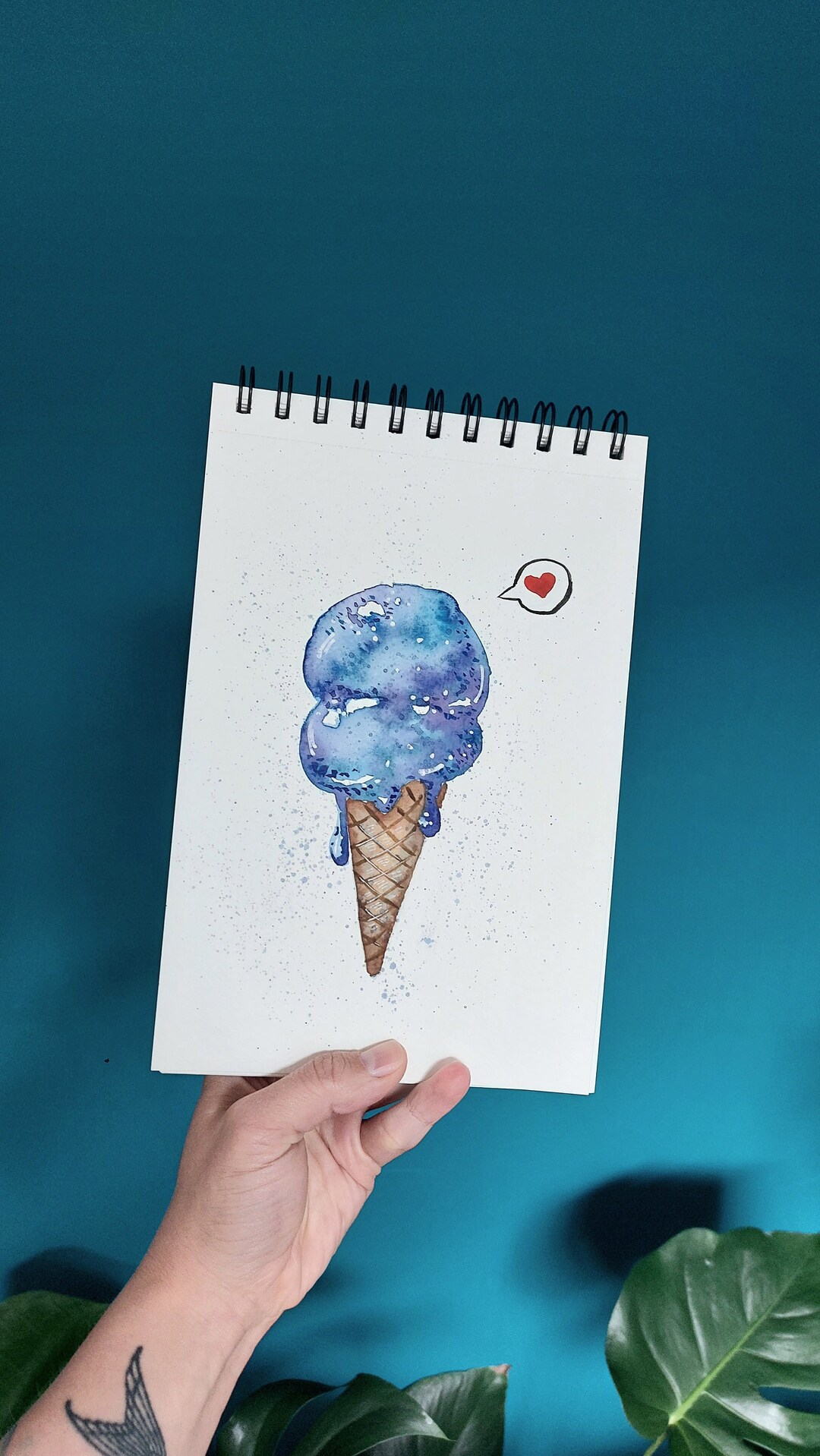 Blue Ice-cream Card, Ice-cream, Blue Card, Watercolor Card, Ice Cream ...