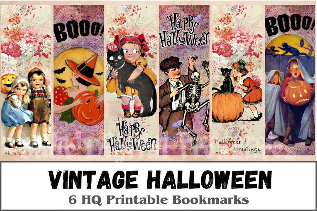 6 Cute Vintage Halloween Printable Bookmarks Instant Digital - Etsy