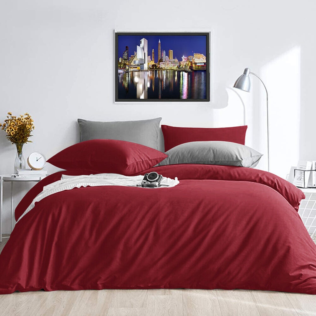 Maroon Linen Duvet Cover Set - Soft & Stylish Bedding Cover- King/queen ...