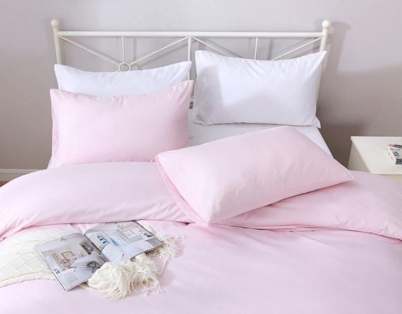 Linen Duvet Cover Set in Light Pink Solid Color, Comforter Bedding ...