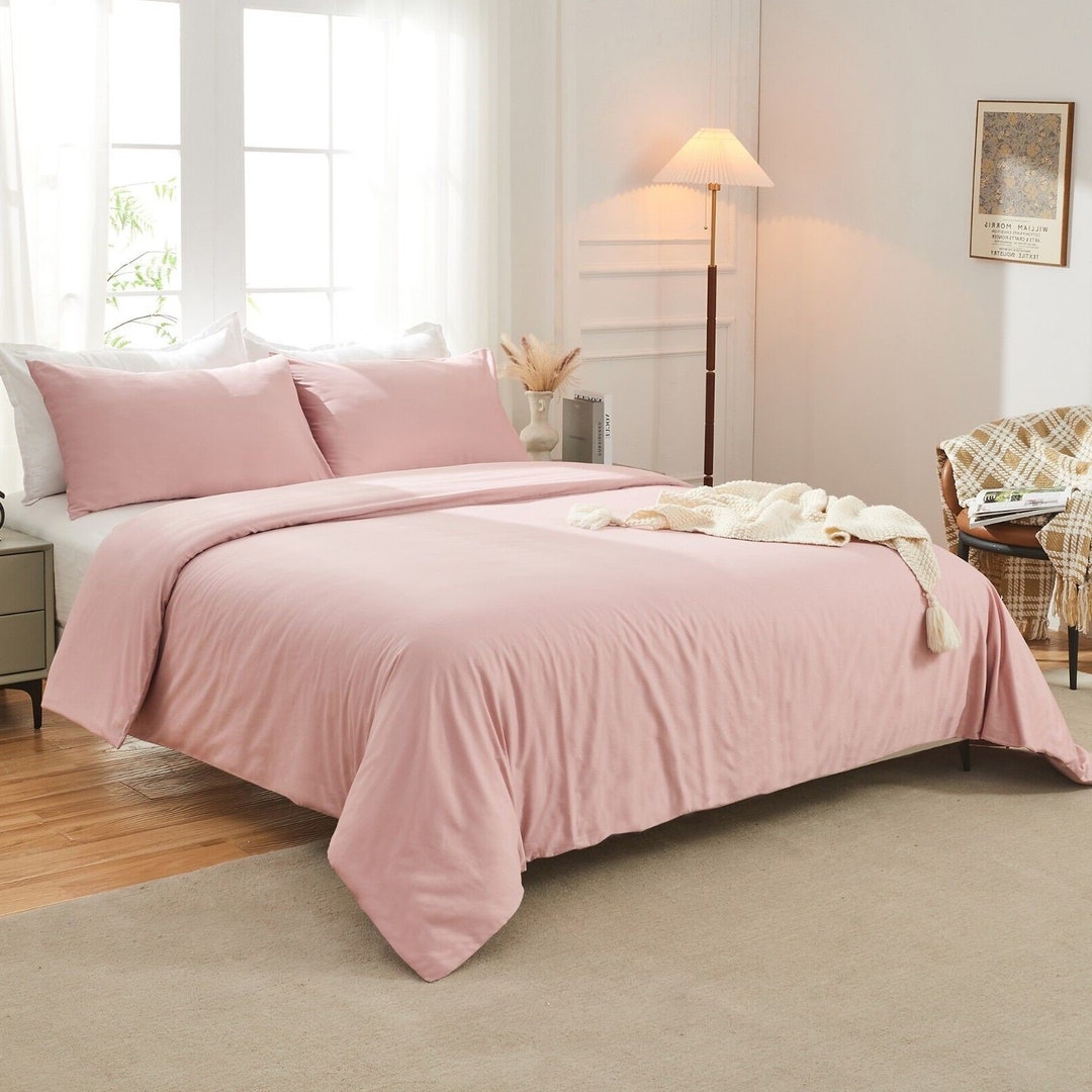 Bright Pink Linen Duvet Cover Set - Soft & Stylish Bedding Cover- King ...
