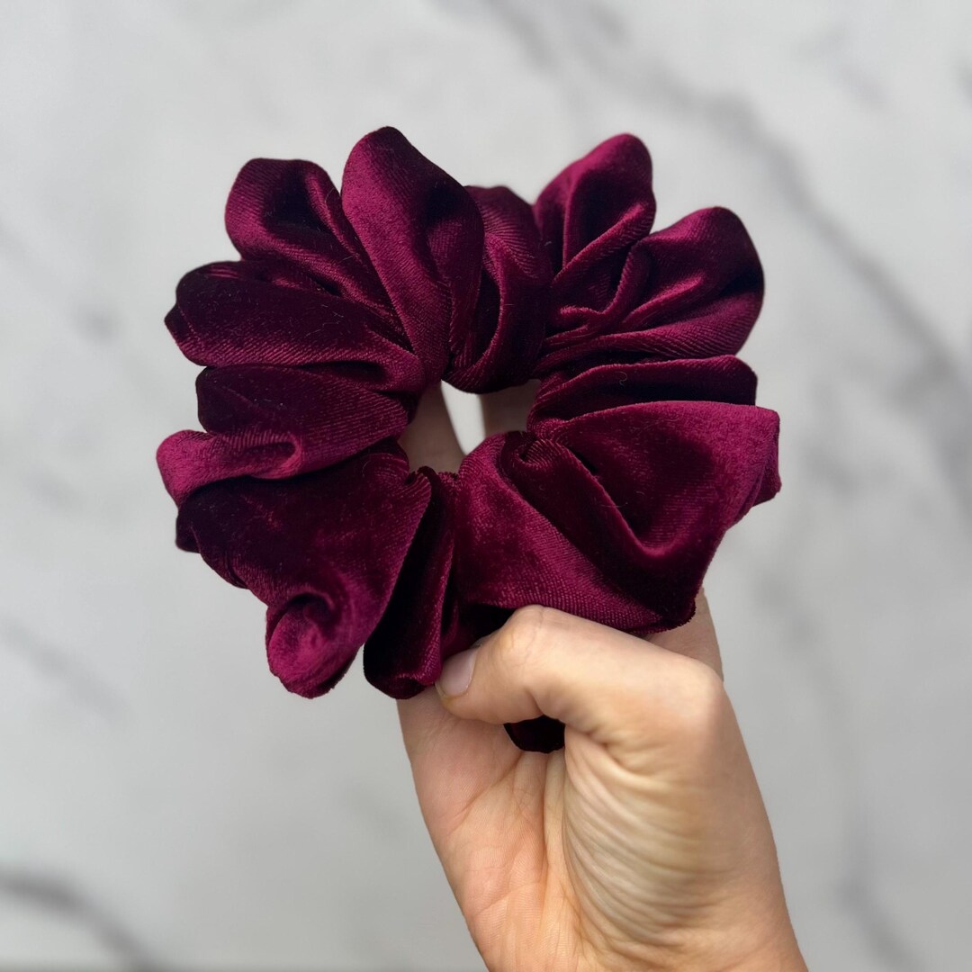 Burgundy Red Velvet Scrunchie Plush Hair Tie Hairband, Silk Hair ...