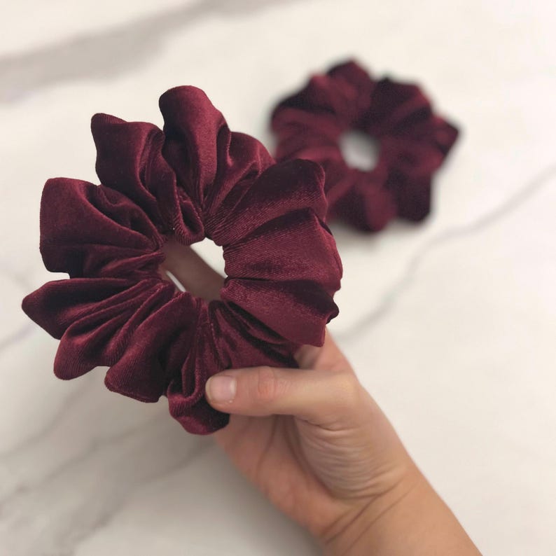 Burgundy Red Velvet Scrunchie Plush Hair Tie Hairband, Silk Hair ...