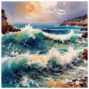 Seascape Ocean Wave Wall Decor, Water Color Styled Print, Museum ...