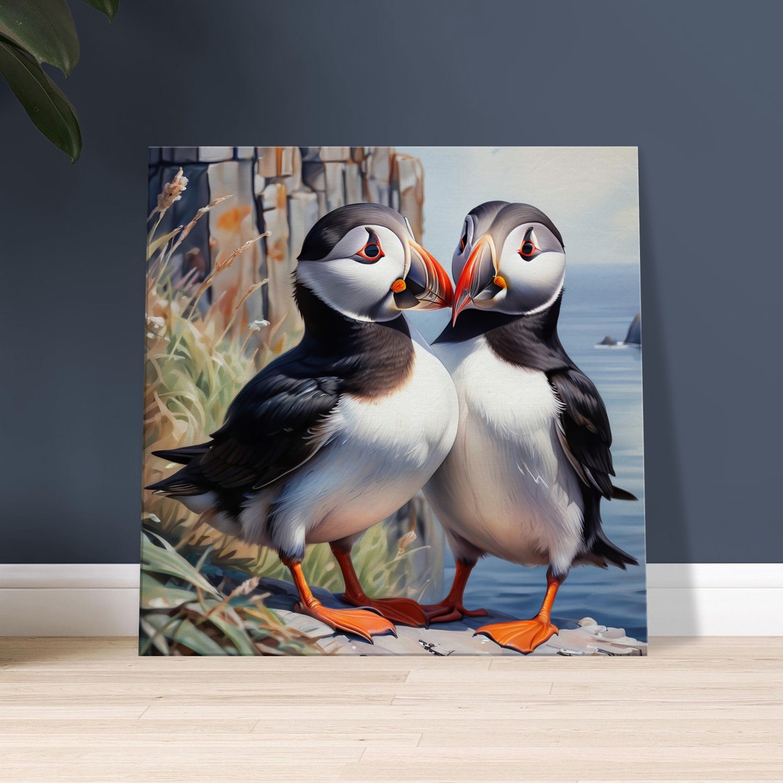 Charming Puffin Pair Wall Art, Coastal Wildlife Scene, Vibrant Nature ...