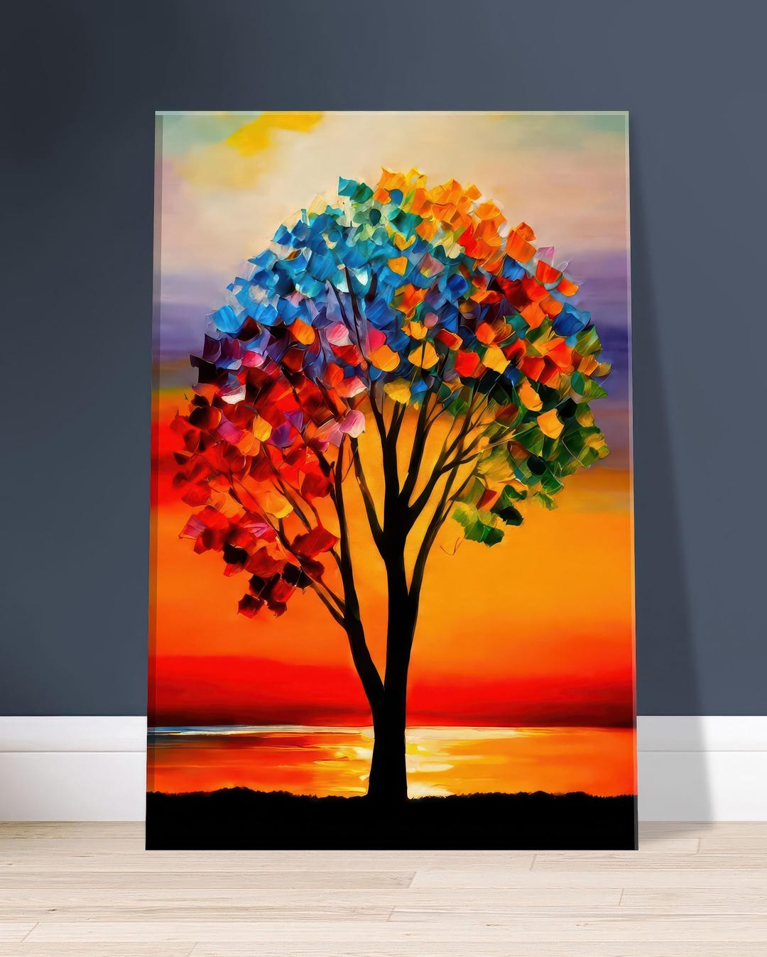 Modern Tree Wall Art, Colorful Silhouette Sunset Landscape ...