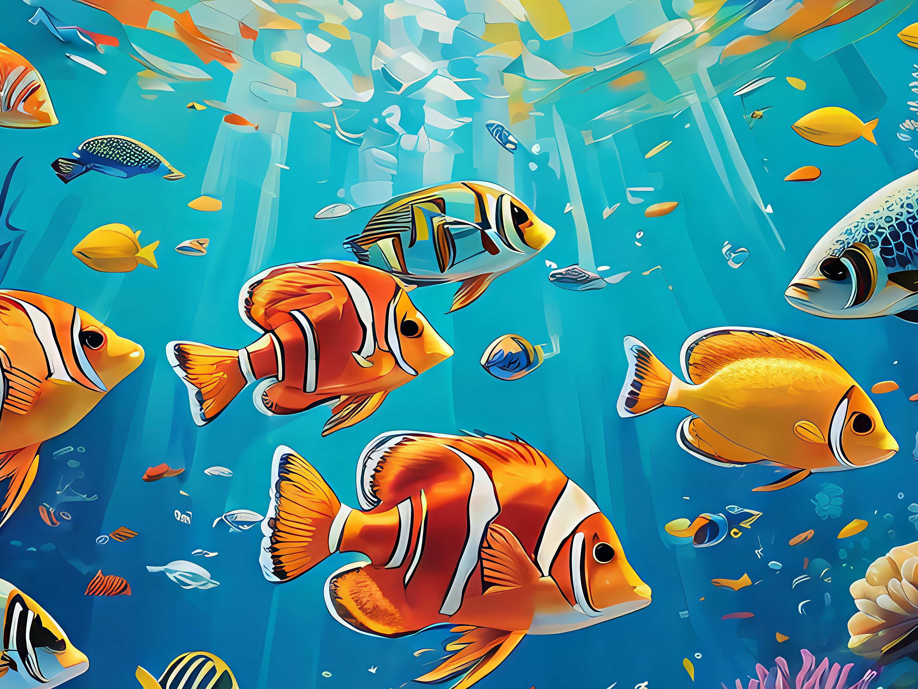 Vibrant Tropical Fish Underwater Wall Art, Colorful Coral Reef Scene ...