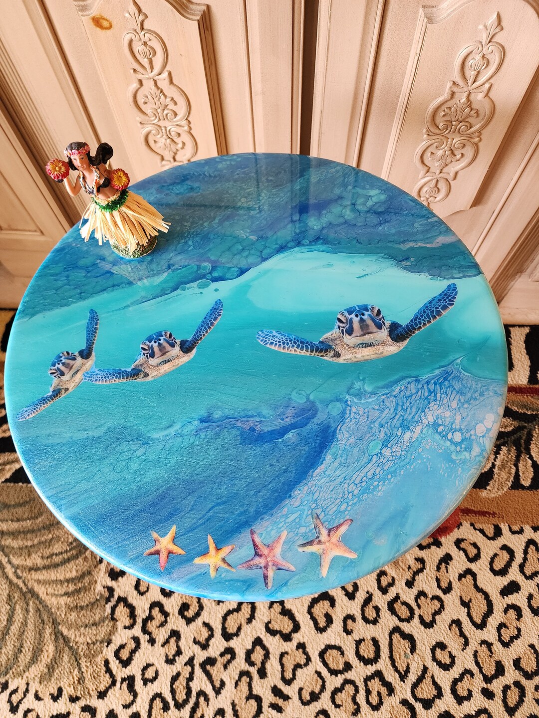 PATIO TABLE TURTLES Swimming Turtles in Aqua Ocean Gift Side Table ...