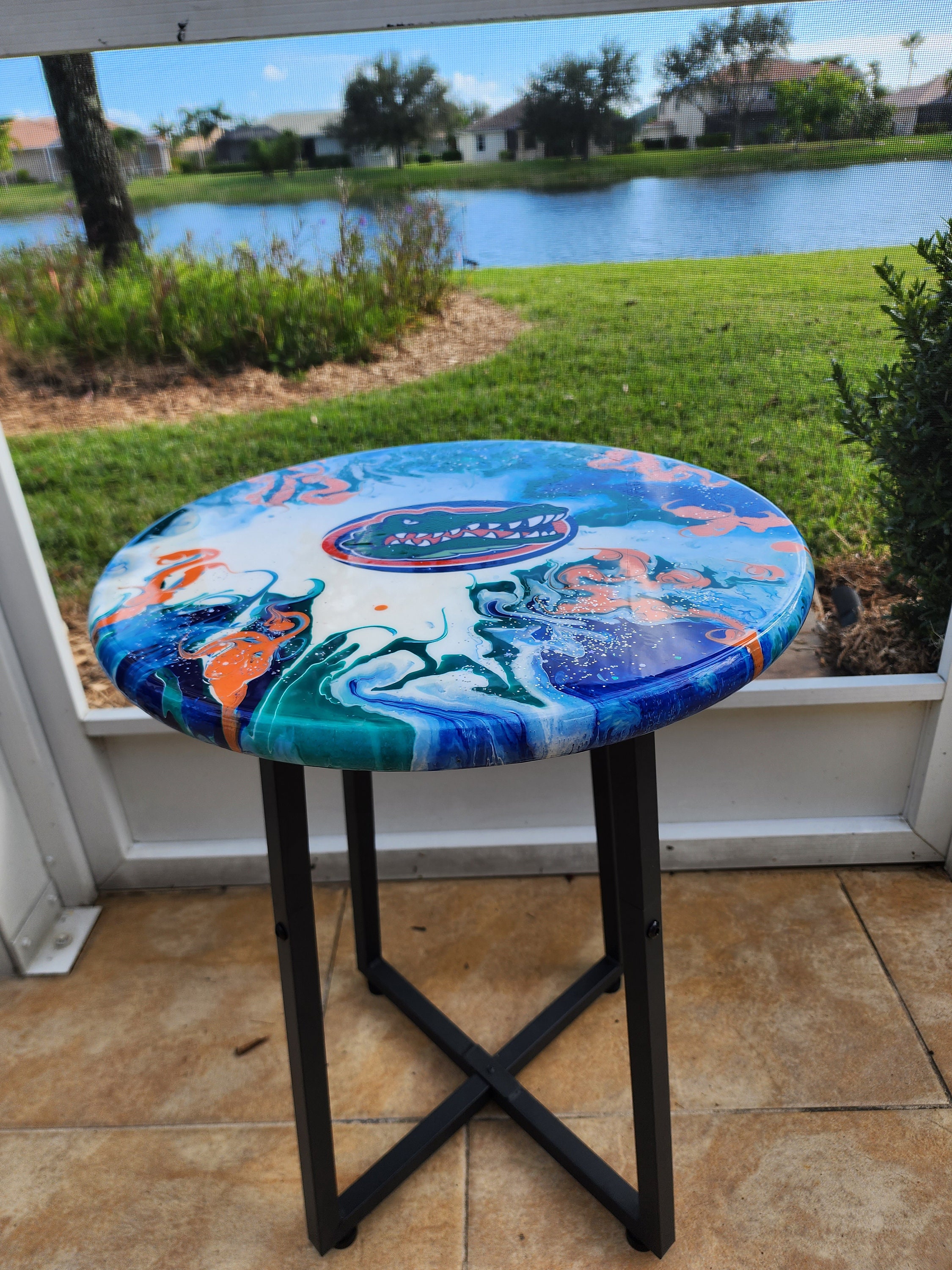 FLORIDA GATORS TABLE, Patio Table Sports Cocktails Man Cave Golf Side ...
