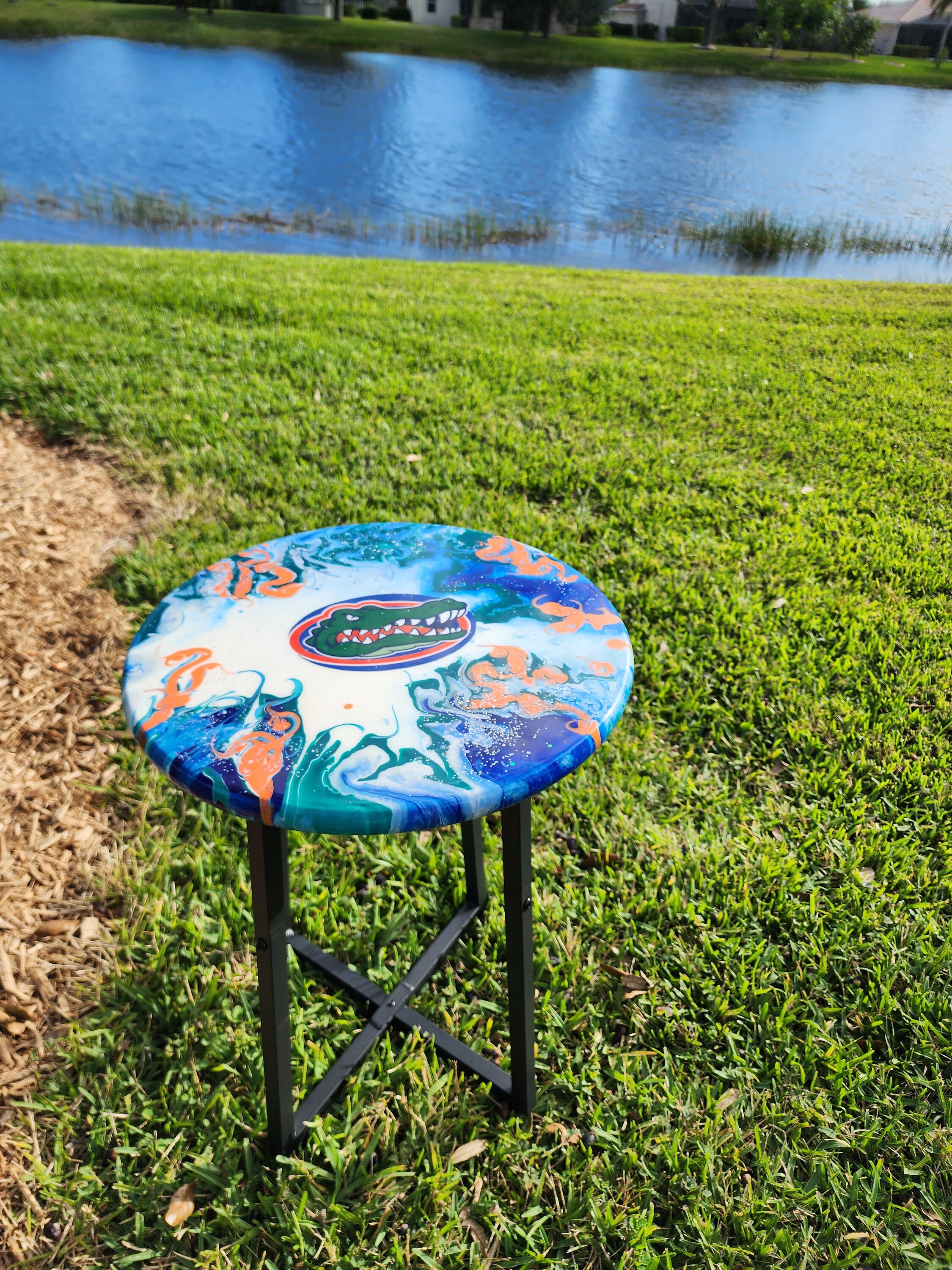 FLORIDA GATORS TABLE, Patio Table Sports Cocktails Man Cave Golf Side ...