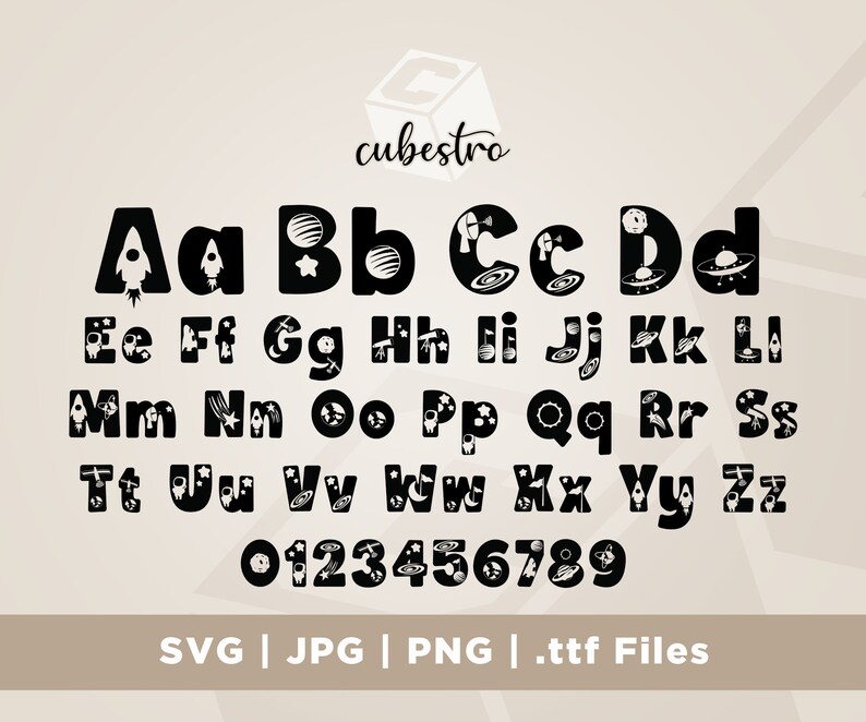 Space Alphabet SVG, Font SVG, Numbers, Letters, Spaceship, Astronaut ...