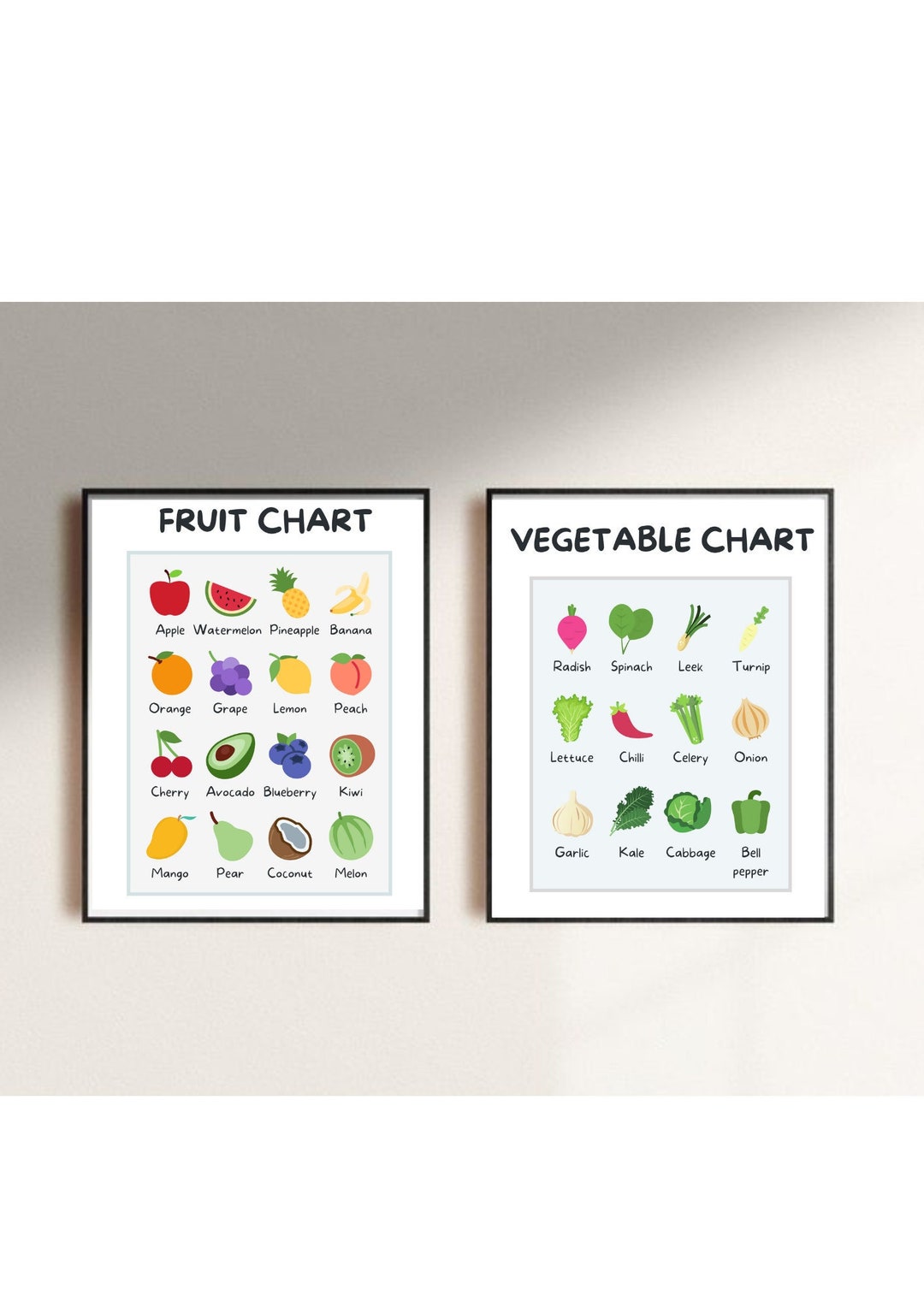 Fruit and Veg Chart Educational Poster Scandi Montessori Children's ...