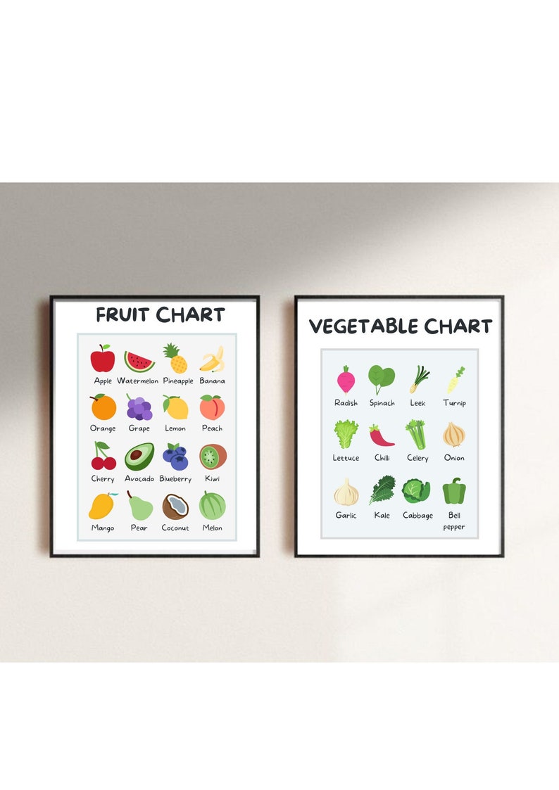 Fruit and Veg Chart Educational Poster Scandi Montessori Children's ...