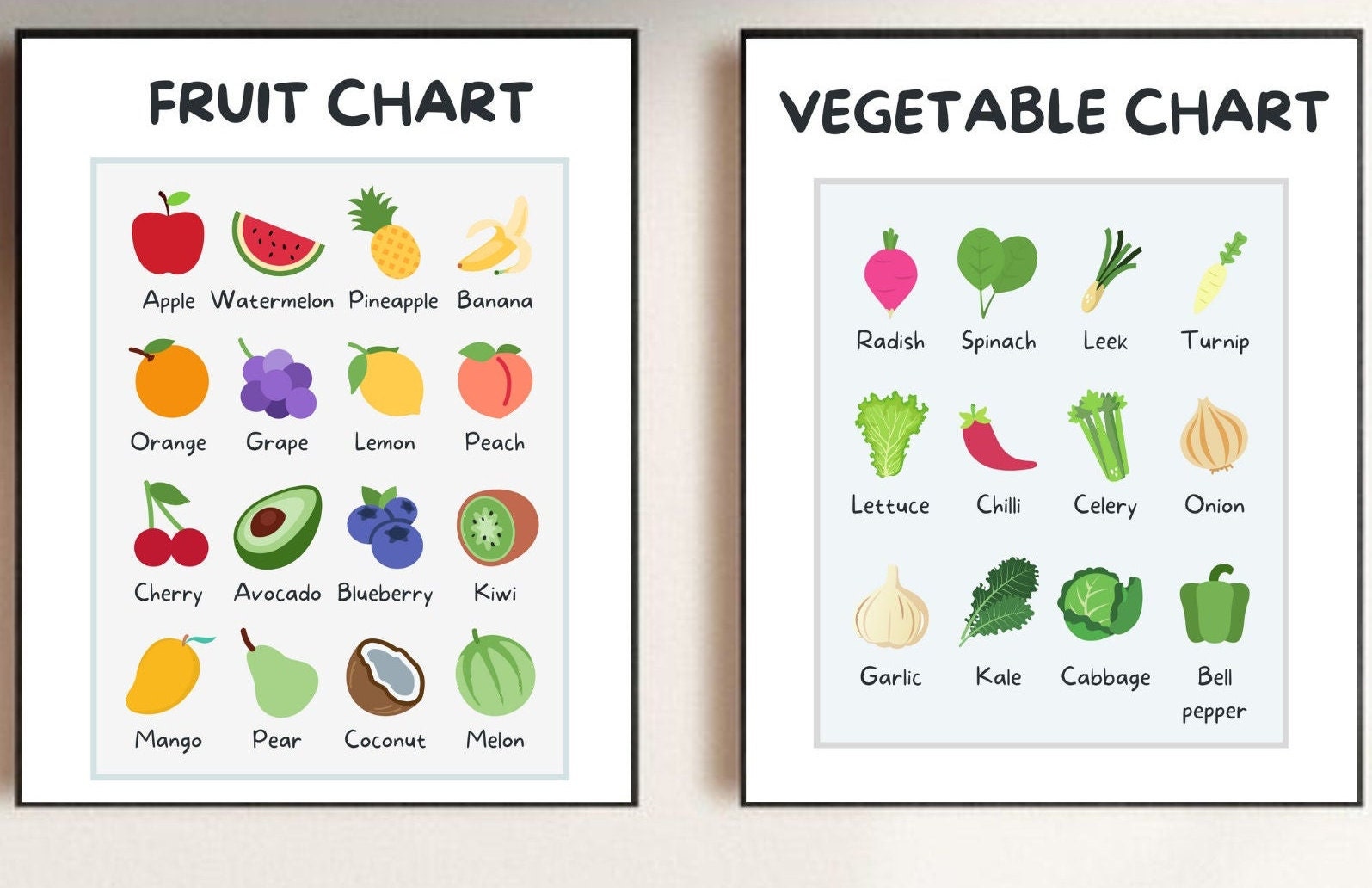 Fruit and Veg Chart Educational Poster Scandi Montessori Children's ...