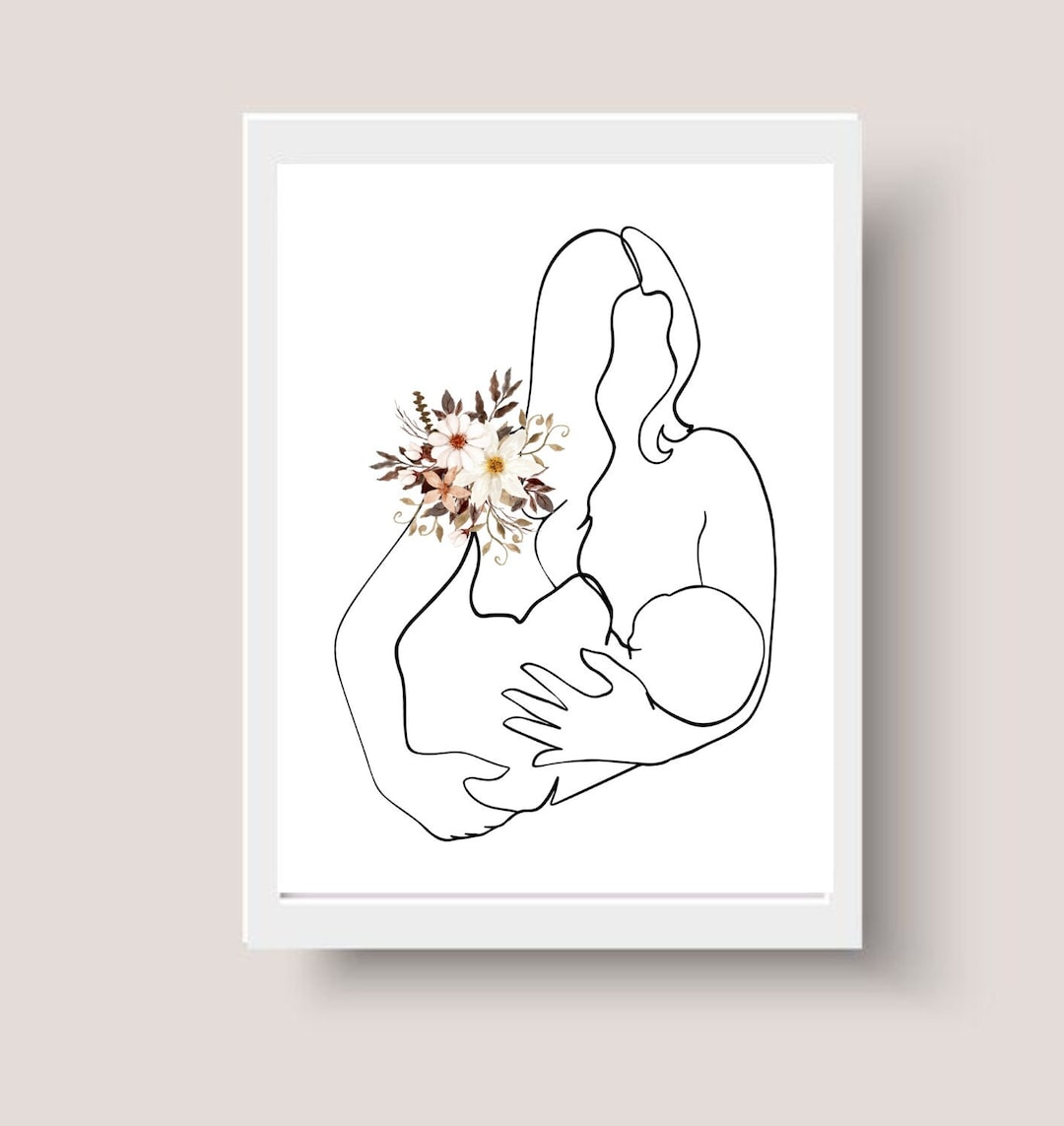 Breastfeeding Milestone Print, Art Line Drawing, Baby Newborn Gift New ...