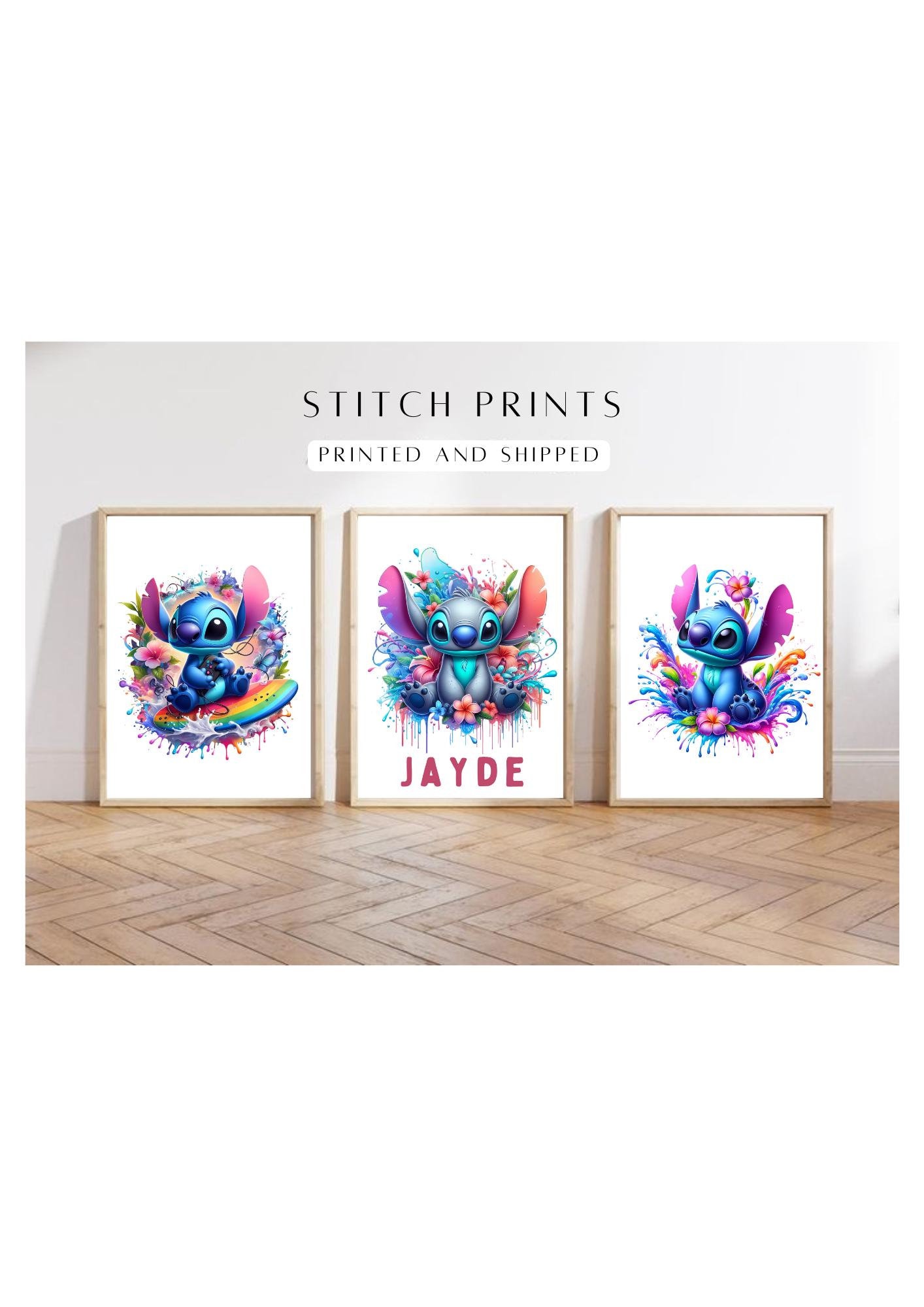 Stitch Set of 3 Prints Watercolour and Paint Splash Design, Colourful ...