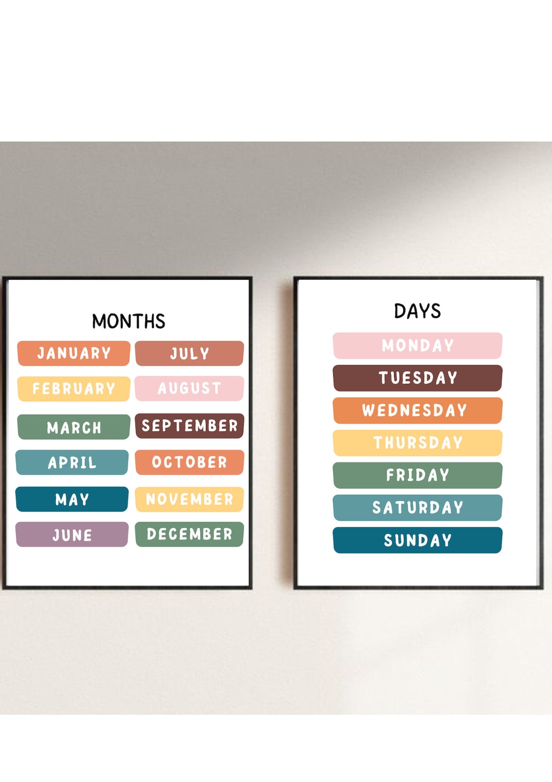 Days of the Week and Months of the Year Educational Childrens Poster ...