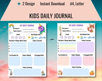 Kids Daily Printable Journal, Journal for Kids, Kids Activity Drawing ...
