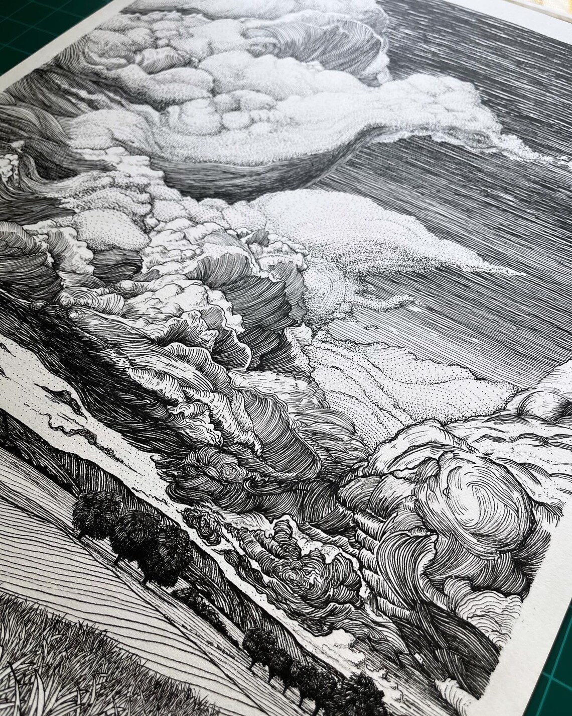 Turbulence- Landscape Storm Artwork Pen and Ink Drawing Print Wall ...