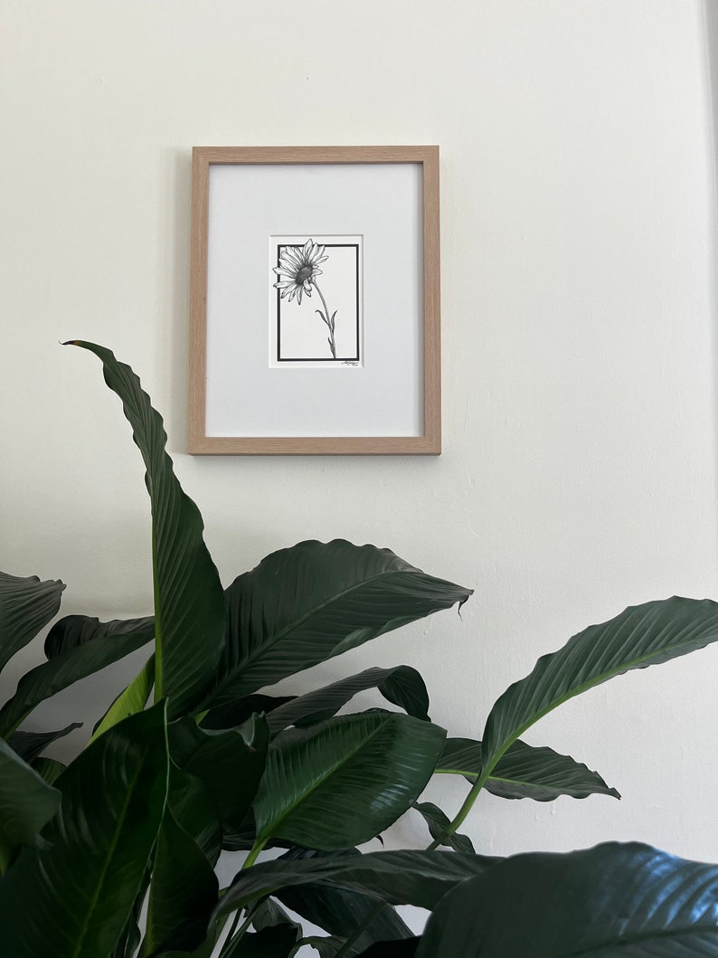Daisy Floral Print From Original Drawing in Black and White With Modern ...