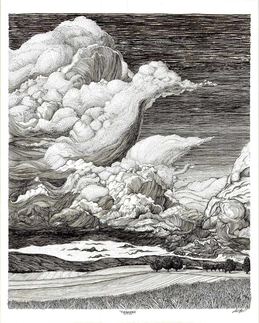 Turbulence- Landscape Storm Artwork Pen and Ink Drawing Print Wall ...